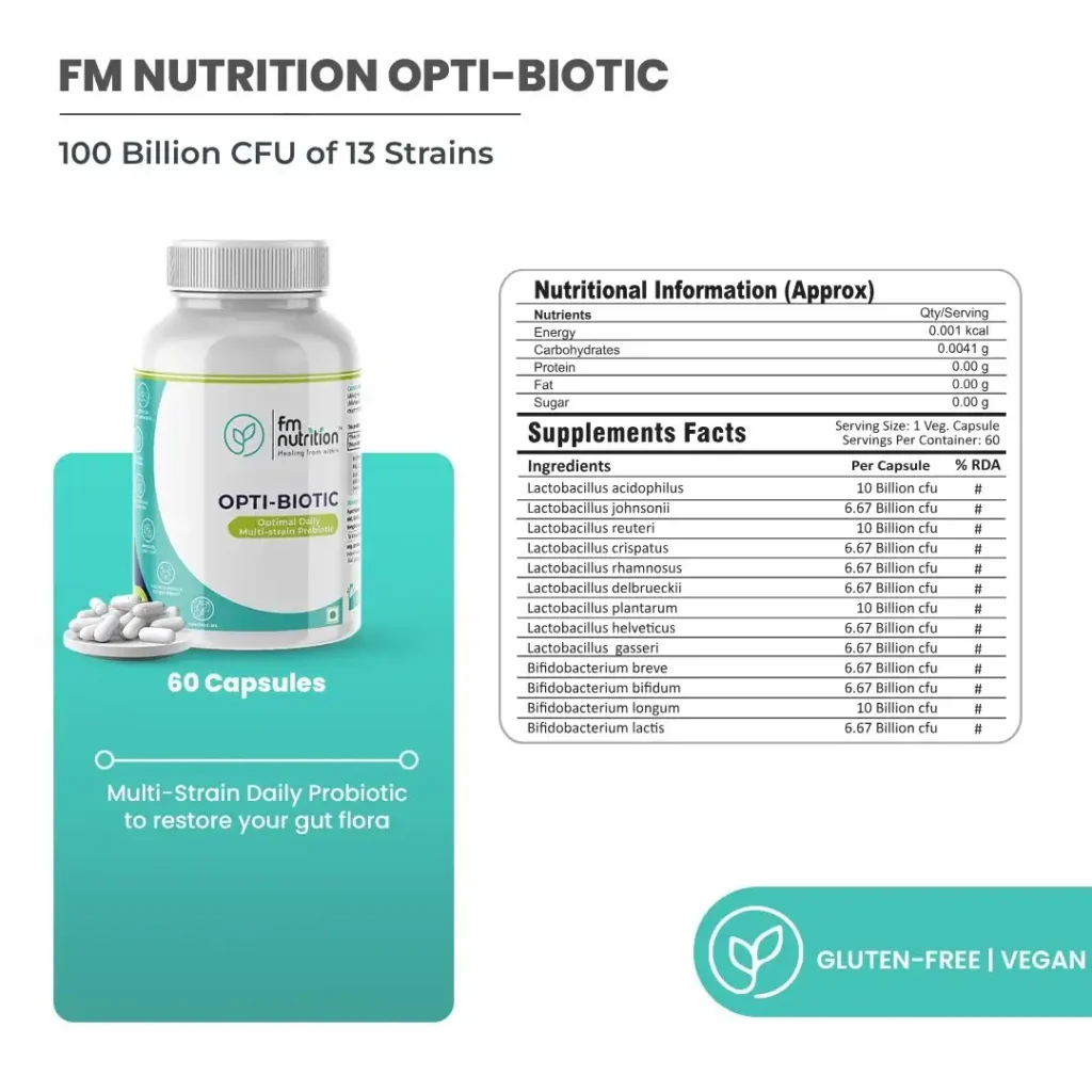 FM Nutrition Opti-Biotic, Multi-strain Probiotics, 100 billion CFU, 60 ...