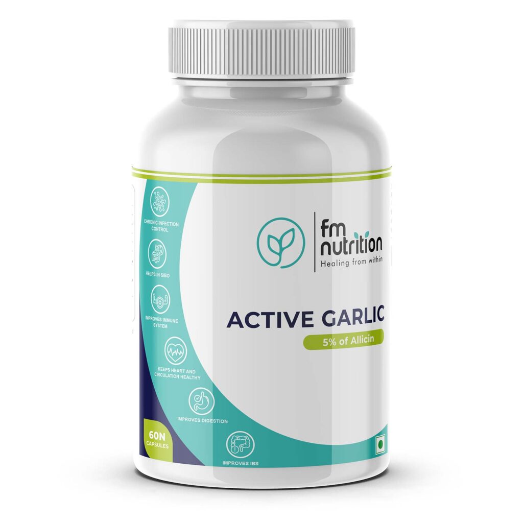 FM Nutrition Active Garlic, 5% Allicin, Veg, 60 Veg Capsules - FM Nutrition